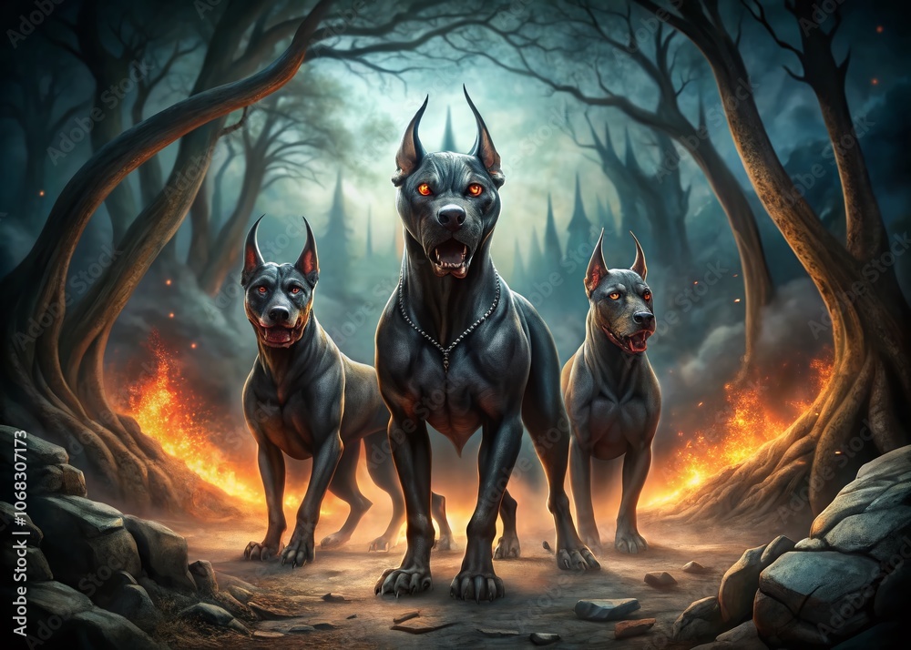 Cerberus, the Mythical Three-Headed Guardian of the Underworld in a ...