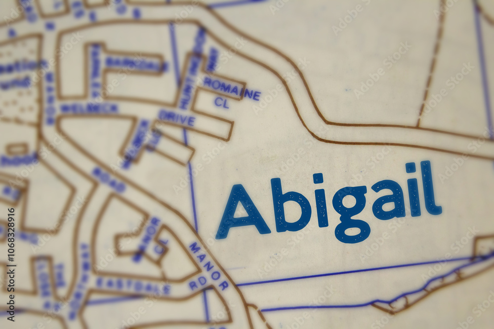 Abigail traditional girl name in a sample atlas map town name of the ...