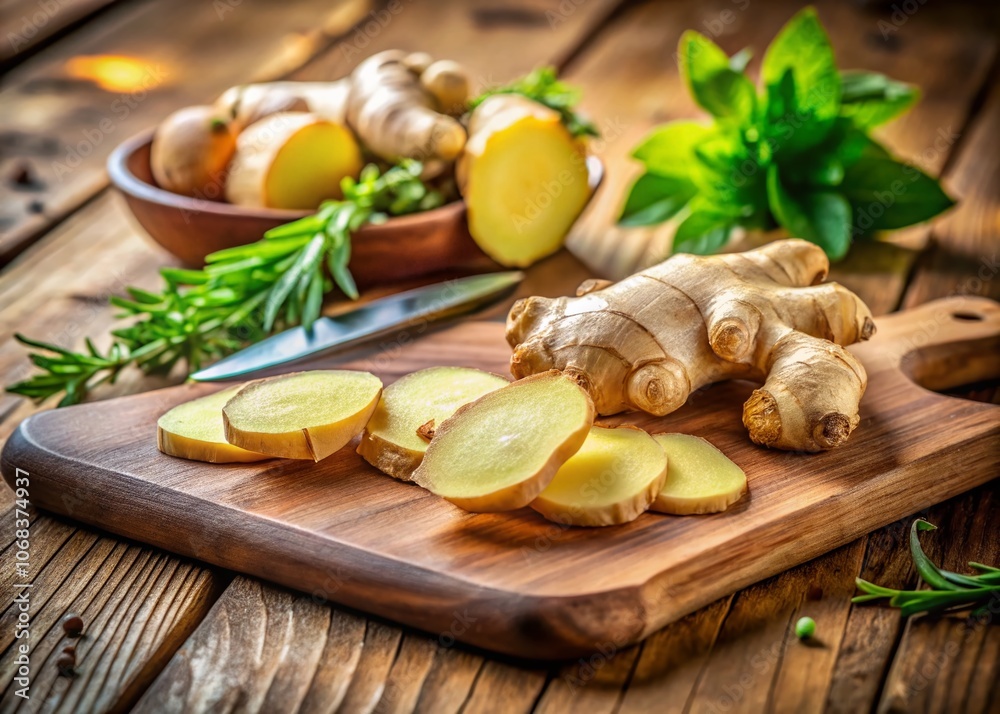Freshly Sliced Ginger Root: A Culinary Delight in the Kitchen, Captured ...