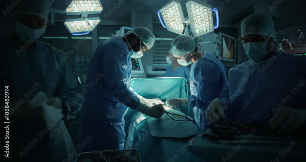 Wearing Sterile Gear in Operating Room, Multicultural Male and Female ...