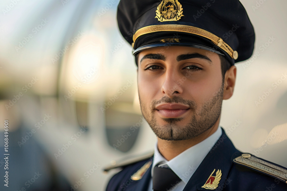 Generative AI portrait of professional airline crew worker steward ...