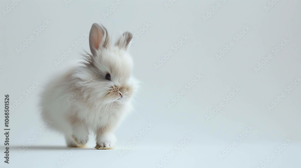 Cute and fluffy white bunny rabbit on a white background. The rabbit is ...