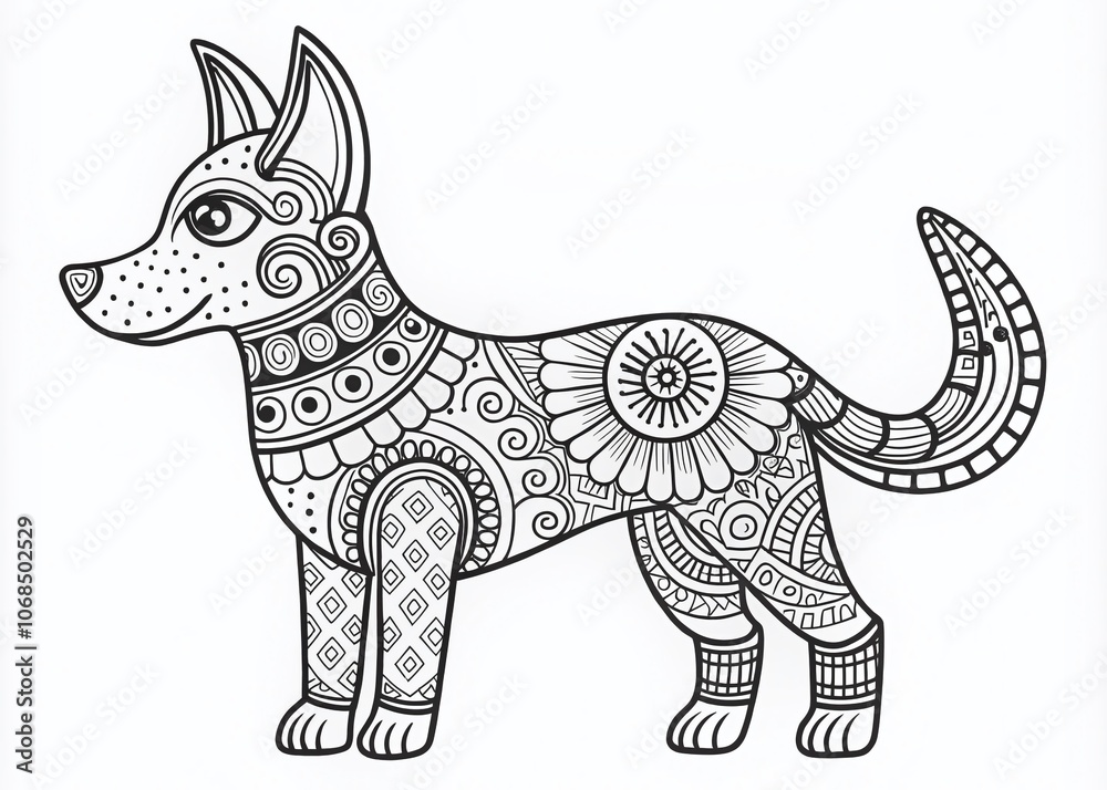 Minimalist Black and White Alebrije Dog Coloring Page for Creative ...