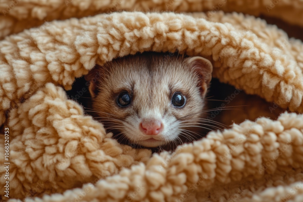 Adorable Ferret Peeking Out from Cozy Blanket: A Heartwarming Moment of ...