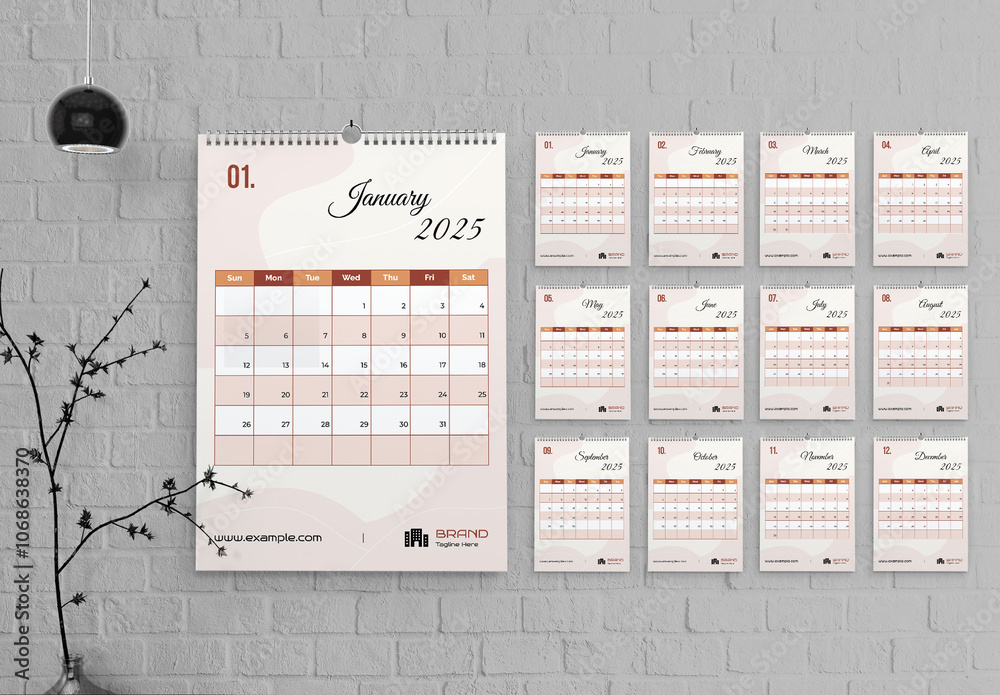 Elegant 2025 Wall Calendar Design Template Stock Template | Adobe Stock