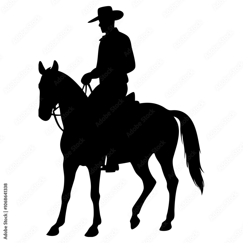 Vector illustration of a silhouette of a cowboy riding a bucking horse ...