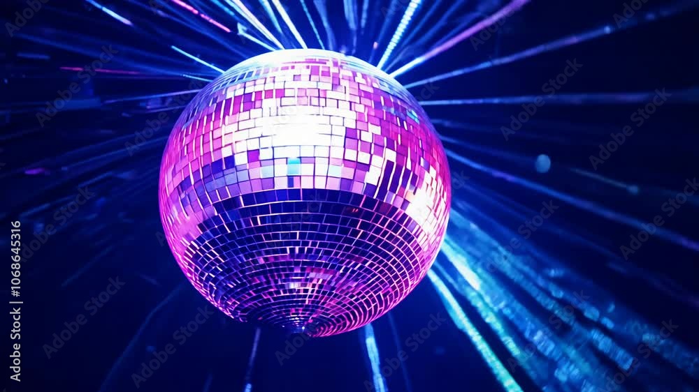 Camera slowly rotates around a disco ball, capturing the explosion of ...