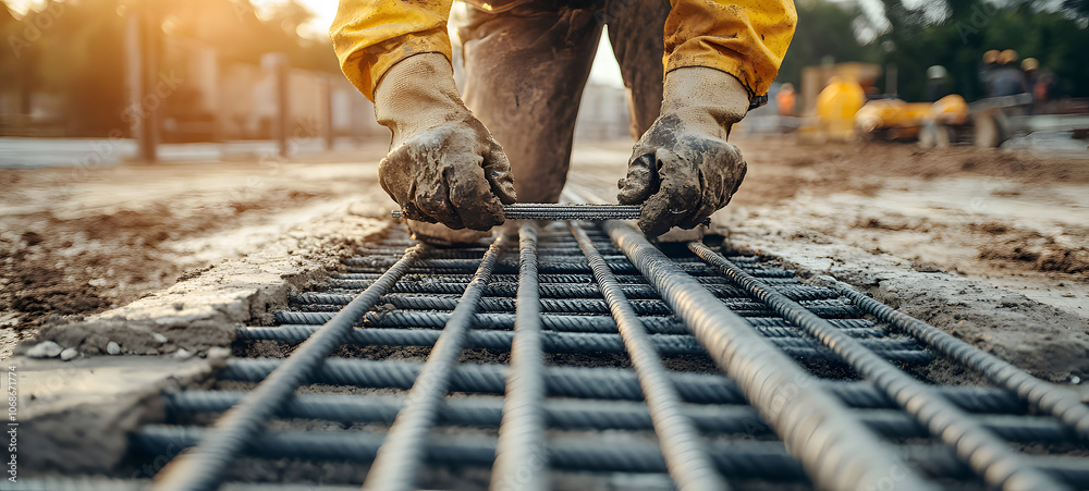 Construction worker Making Reinforcement steel rod and deformed bar ...