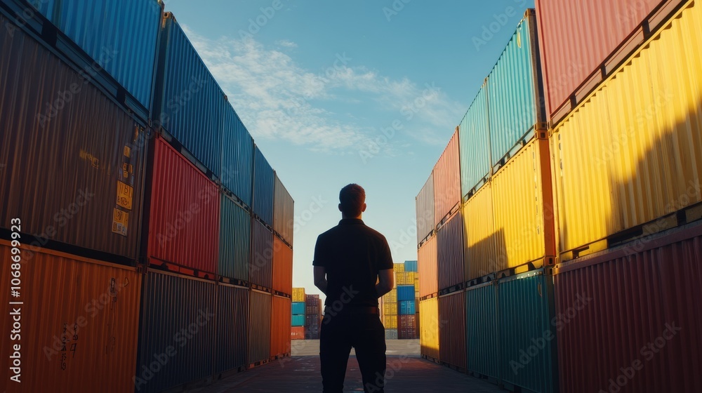 Back view of a logistics coordinator ensuring stock container in a ...