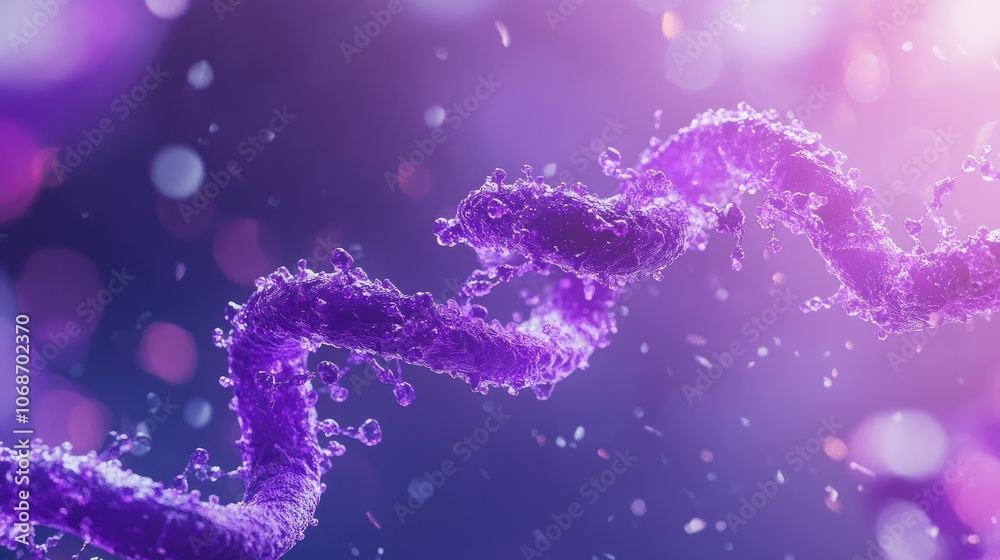 Detailed view of a purple chromosome in the center of the frame, with ...