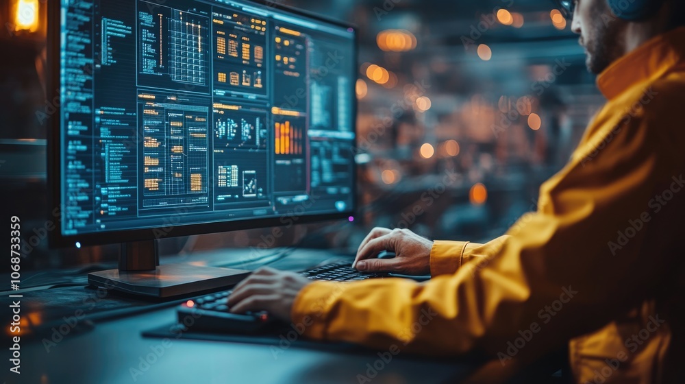 working hands of operator controller from engineer team with data base ...
