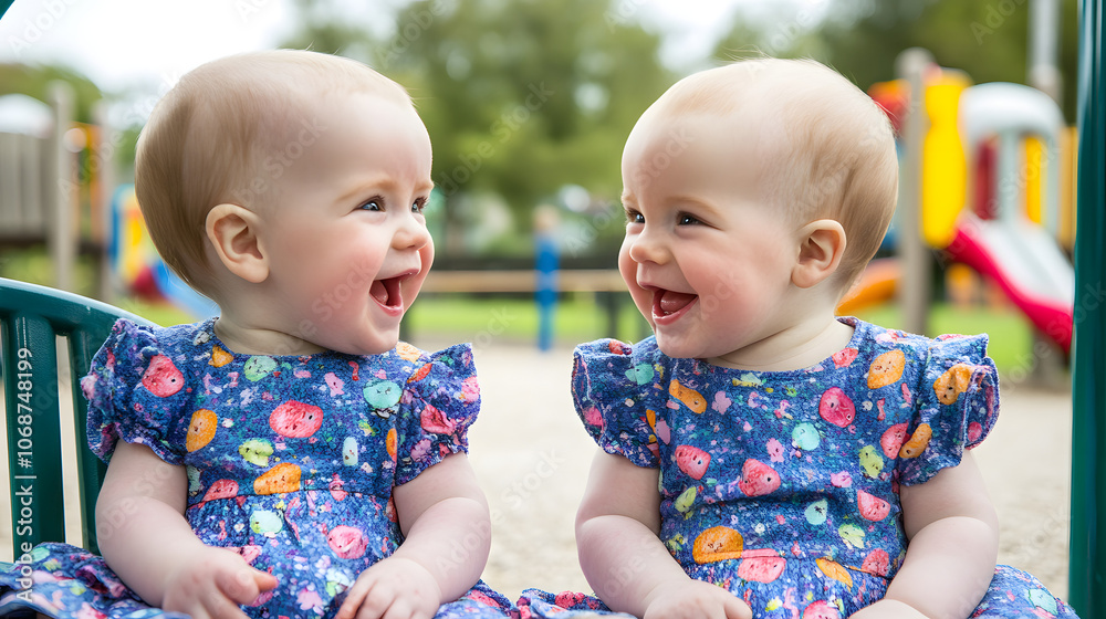 Two Identical Twins, a Boy and a Girl, Sitting on a Bench and Looking ...