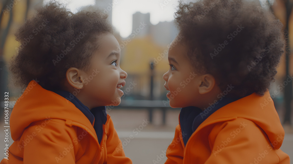 Two Identical Twins, a Boy and a Girl, Sitting on a Bench and Looking ...