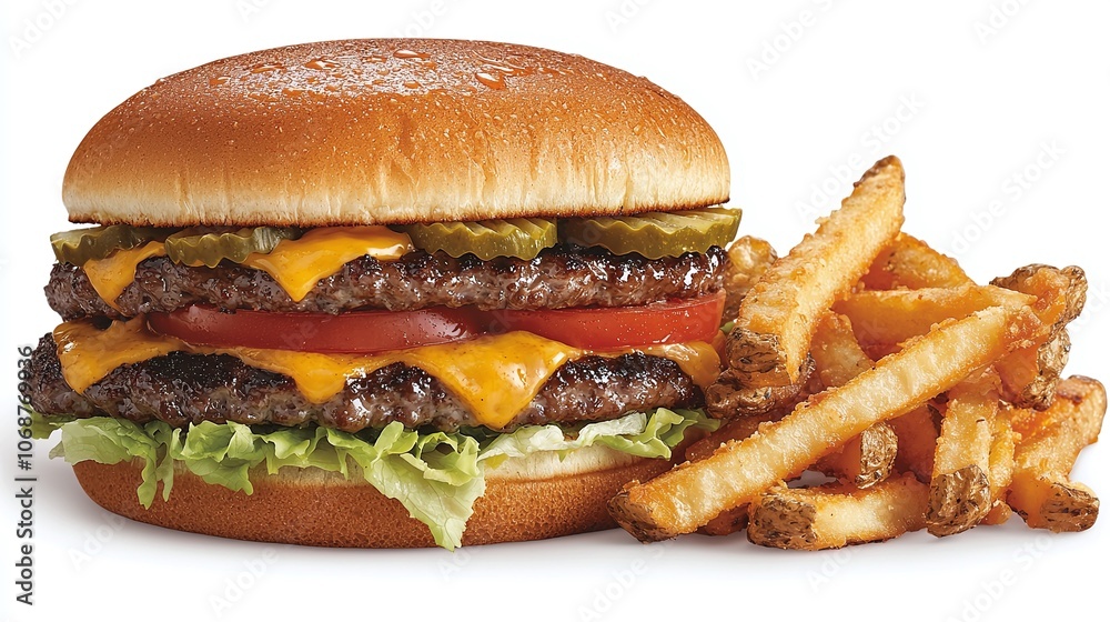 Classic Beef Burger with melted cheddar, lettuce, tomato, pickles, and ...