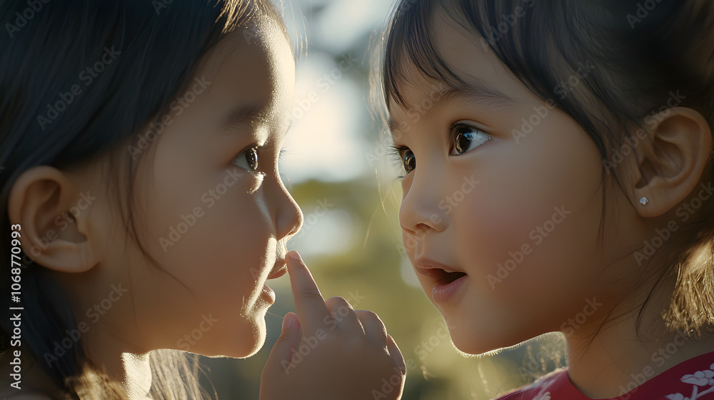 Two Identical Twins, a Boy and a Girl, Sitting on a Bench and Looking ...