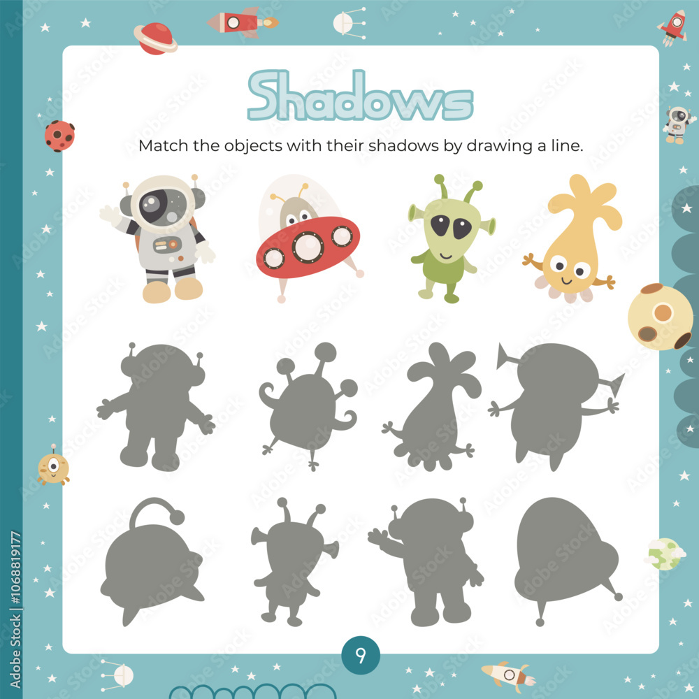 Outer Space activities for kids. Find the correct shadow for astronaut ...