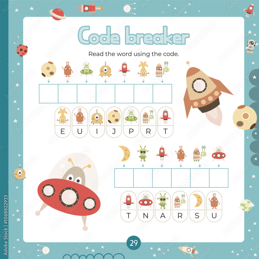 Outer Space activities for kids. Find the hidden words in Code Breaker ...