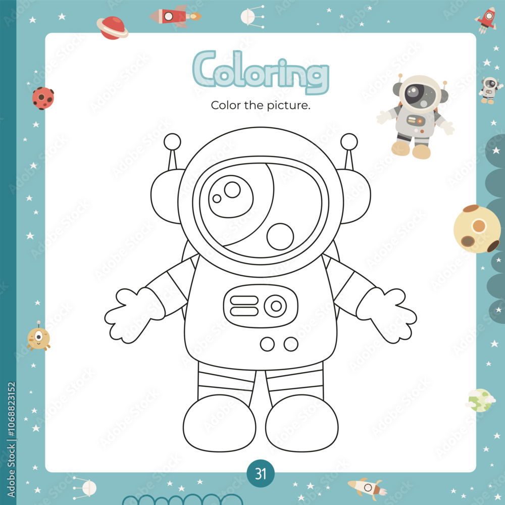 Coloring page for kids Astronaut. Preschool printable game for Activity ...