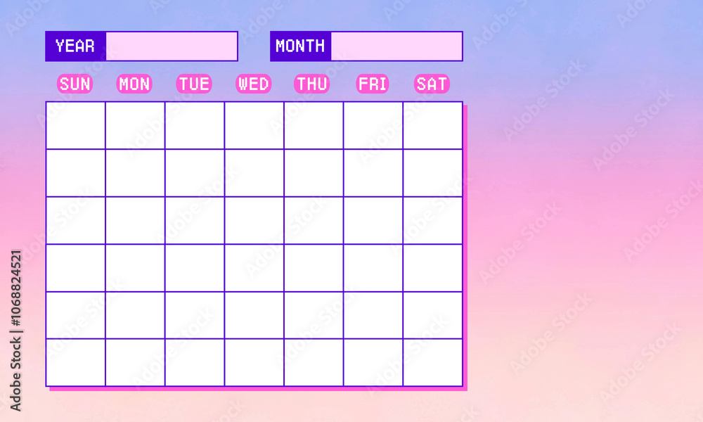 Kawaii blank calendar with pixel fonts for VTuber template Stock ...
