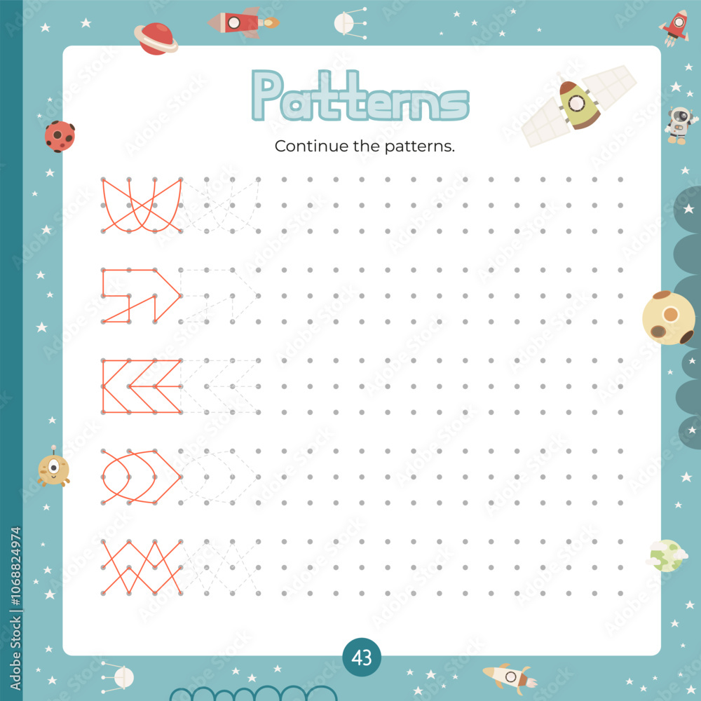 Universe Activity page for kids – continue pattern. Preschool printable ...