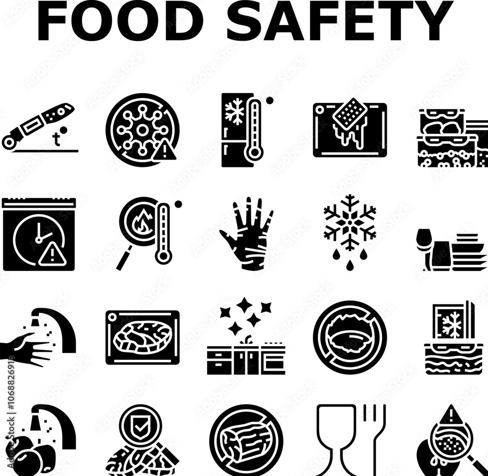 food safety hygiene inspection icons set vector. contamination ...