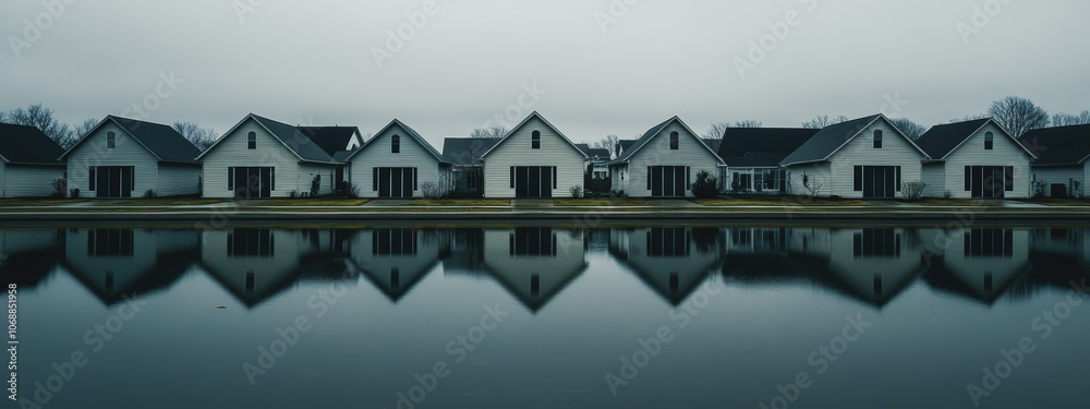 Suburban Harmony, a uniform row of identical houses, showcasing modern ...
