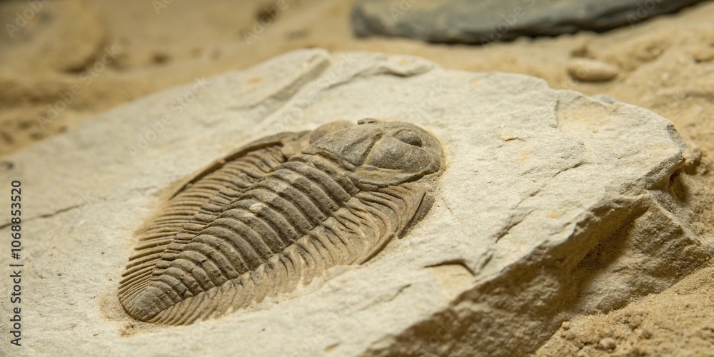 Fossil trilobite impression in fine grain sediment, sedimentary rock ...