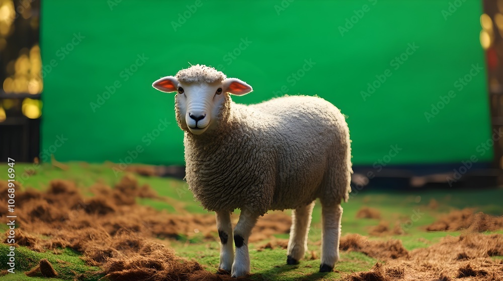 Portrait of a sheep on a green background in the studio. Sheep with ...