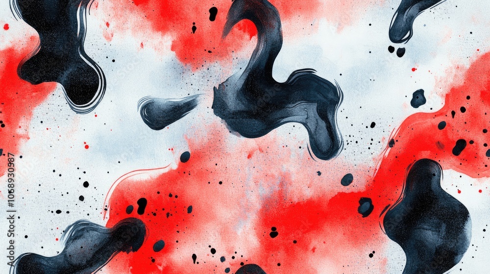 Modern watercolor patterns featuring red and black hell motifs on a ...
