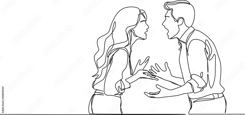 Vetor de continuous single line drawing of couple arguing and yelling ...