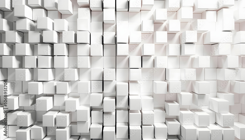 Randomly positioned and scaled white cube boxes block background ...
