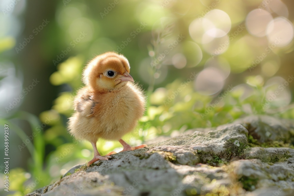 Cute Baby Chick. Adorable Yellow Chicken and Brown Bird on Natural ...