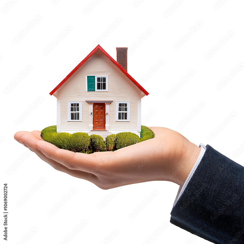 hand holds single house white background image png format graphic ...