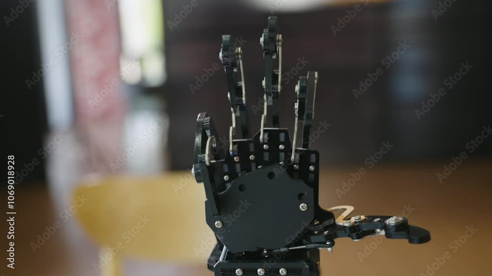 Black steel robot hand being real working testing in the laboratory ...