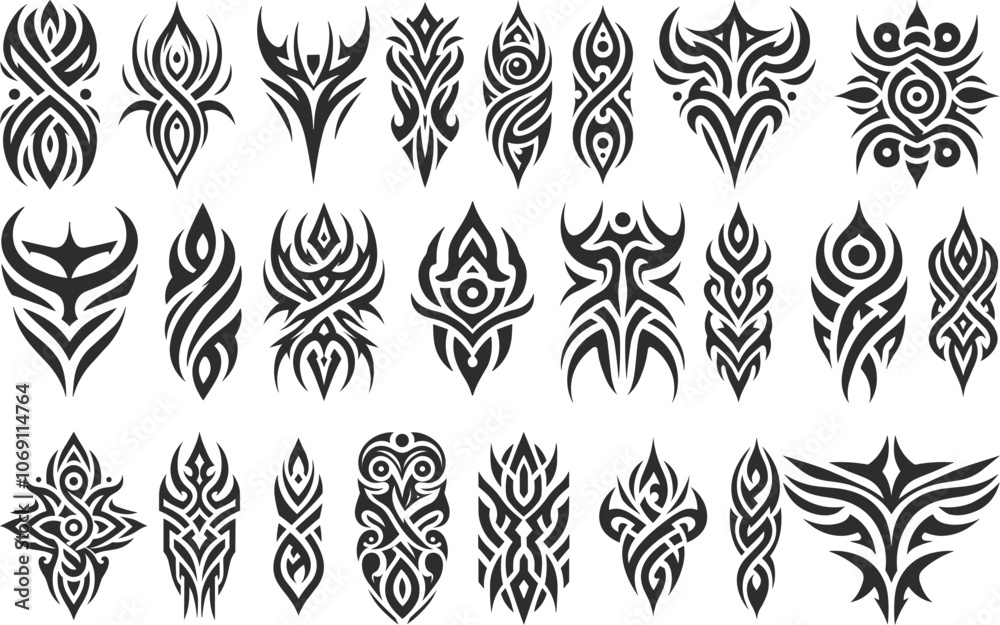 Collection of Tribal Tattoo Vector Designs - Decorative Tribal Patterns ...