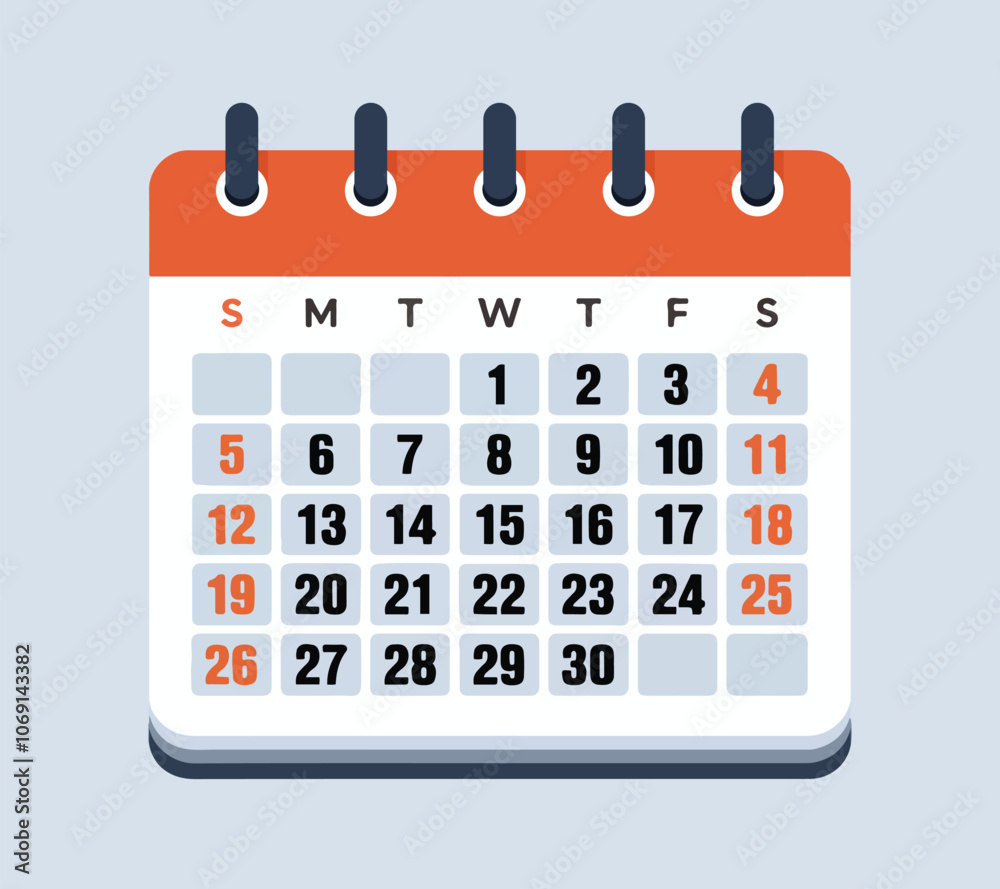 Poster Calendar vector illustration with date and 1 to 30 days number ...