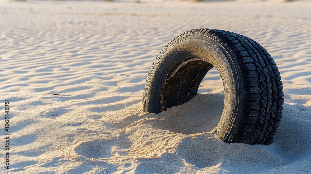 Tire stuck in the sand on a beach with a beach in the background Stock ...