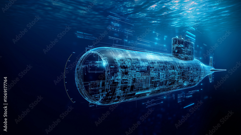 Digital cross-section of a submarine with overlays on propulsion ...