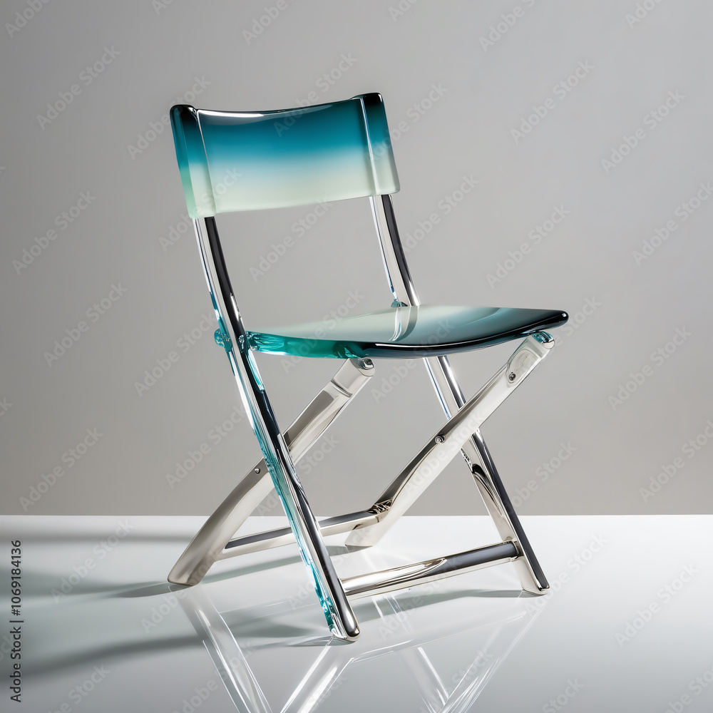 Glass Sculpture of Folding Chair with Clear Translucent Seat and ...