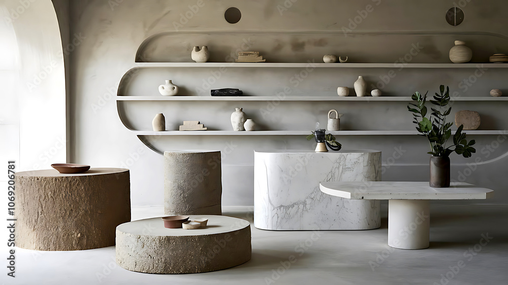 Elegant Product Display Rough Stone Slabs as Podiums, Marble Counters ...