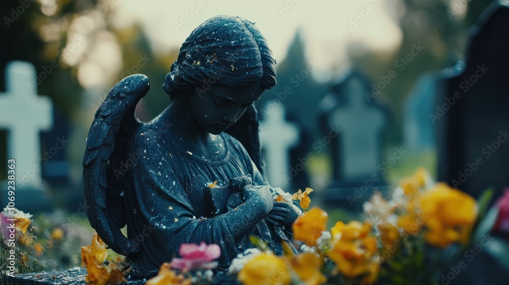 Image with background and place for caption and fragment of tragic sad ...