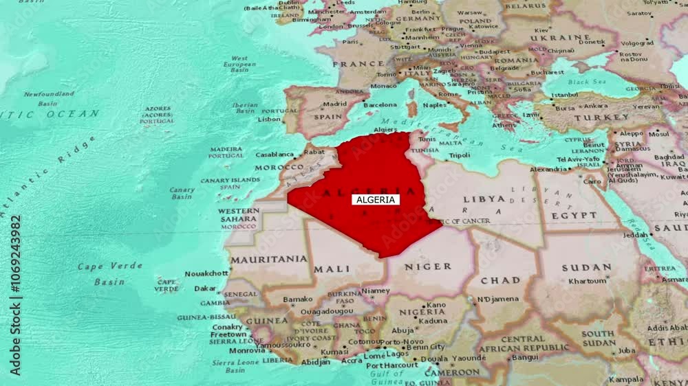 Political map of Algeria.Map of Algeria with borders. Stock Video ...
