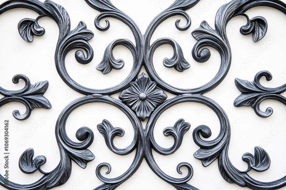 Elegant black ornamental metal design with intricate scrollwork ...