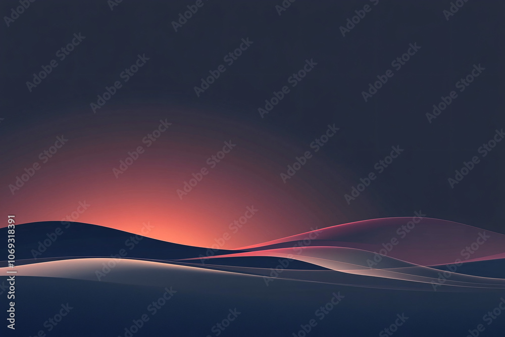 Abstract wavy landscape in dark red and black gradients with a glowing ...
