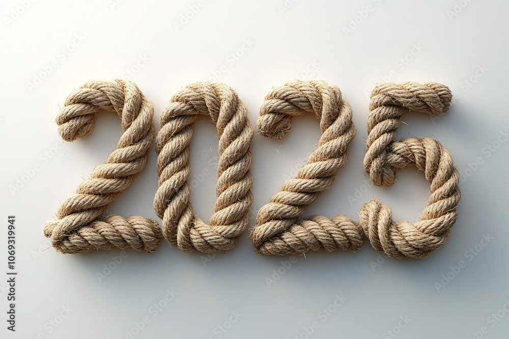 Stylized '2025' rope numbers on a minimalistic white background, ideal ...