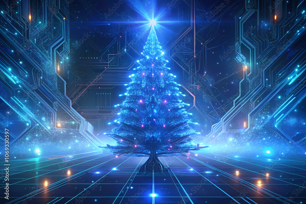 electronic christmas tree created with generative AI technology Stock ...