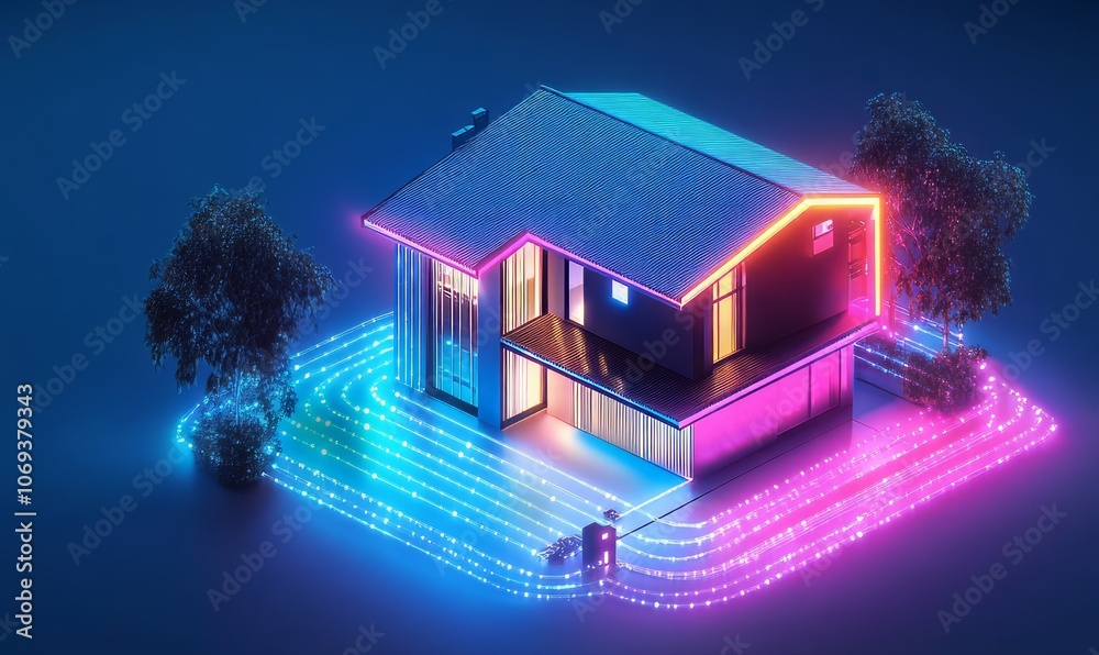 Highspeed fiber optic internet cables connected to a modern smart home ...
