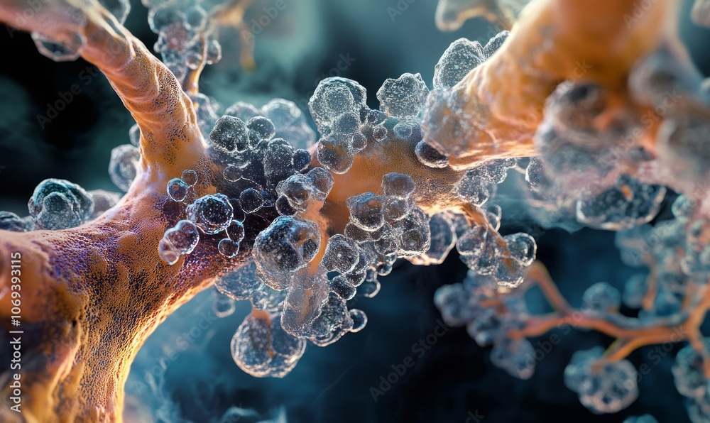 Microscopic view of lung tissue, highlighting the alveoli and air sacs ...