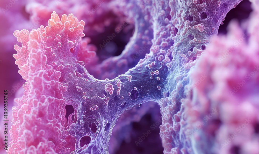 Microscopic view of lung tissue, highlighting the alveoli and air sacs ...