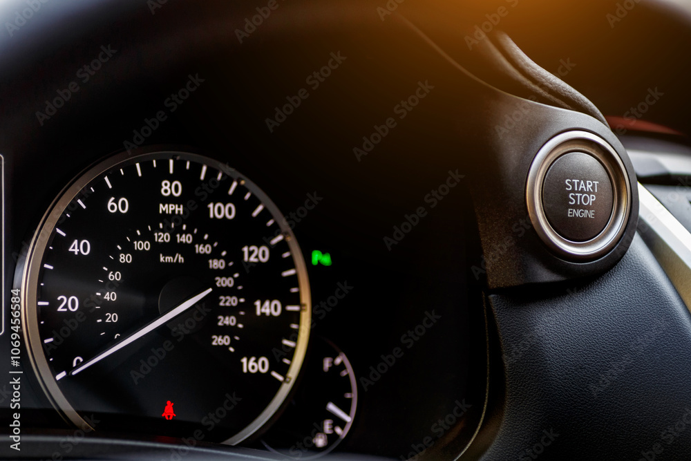 Inside the car.Speedometer and tachometer of the car.Dashboard, inner ...